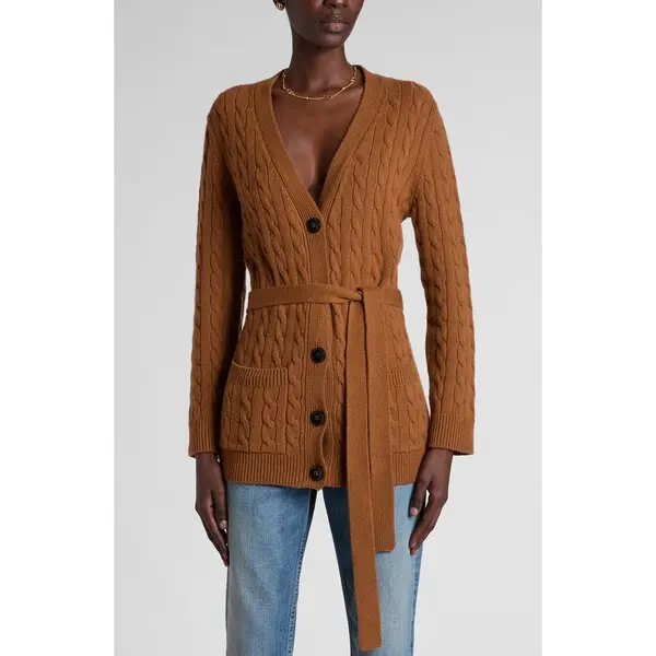 Valentino Garavani Belted Cable Stitch Cashmere Cardigan
