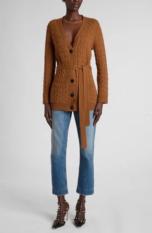Valentino Garavani Belted Cable Stitch Cashmere Cardigan