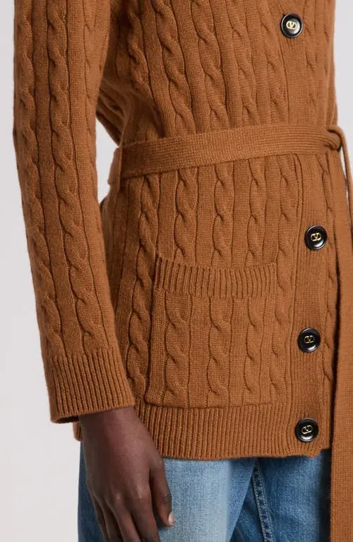 Valentino Garavani Belted Cable Stitch Cashmere Cardigan