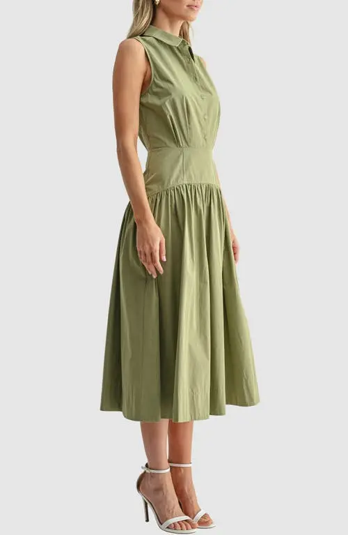 QUINCY MAE Sleeveless Drop Waist Midi Shirtdress