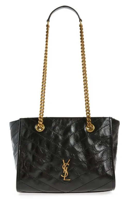 Saint Laurent Small Niki Matelassé Leather Shopping Tote - Black