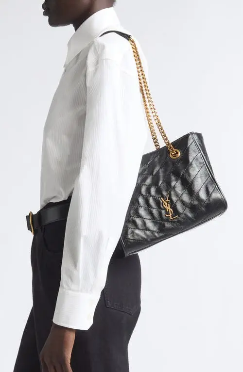 Saint Laurent Small Niki Matelassé Leather Shopping Tote - Black