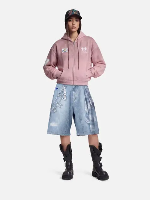 AELFRIC EDEN Plaid Panel Chain Jorts - Blue