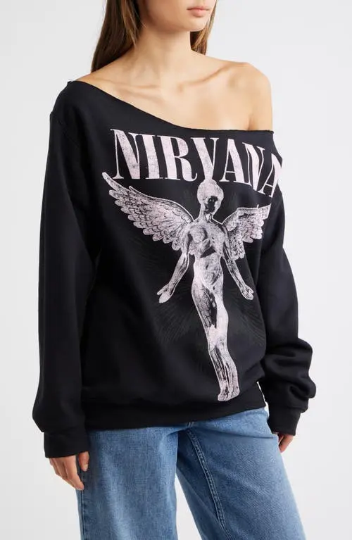 MERCH TRAFFIC Nirvana Graphic Off-the-shoulder Sweatshirt