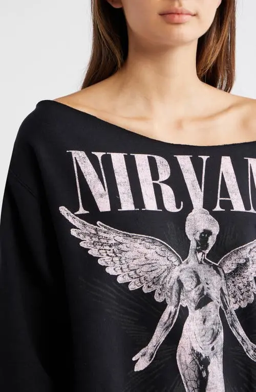 MERCH TRAFFIC Nirvana Graphic Off-the-shoulder Sweatshirt