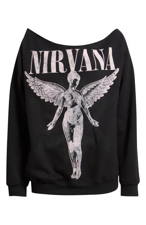MERCH TRAFFIC Nirvana Graphic Off-the-shoulder Sweatshirt