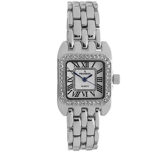 PEUGEOT Crystal Bezel Panther Link Bracelet Watch 24mm - Silver