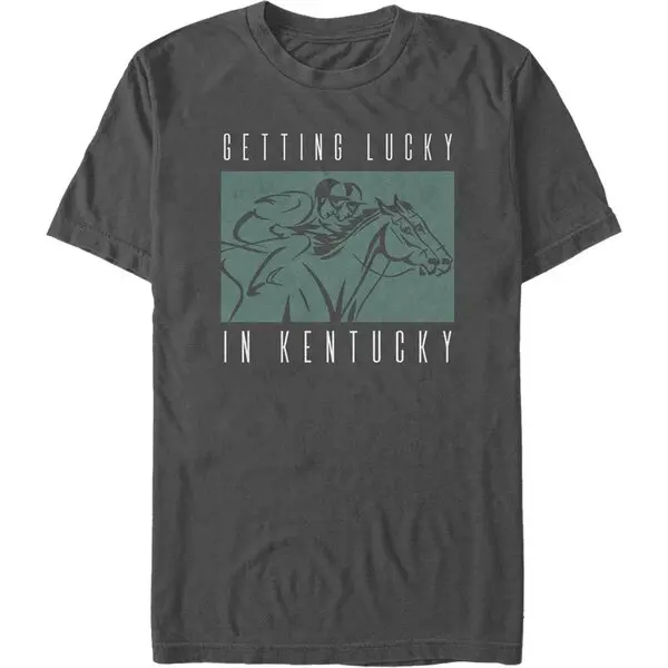 LOST GODS Jockey Getting Lucky In Kentucky Short Sleeve Graphic T-shirt - Charcoal