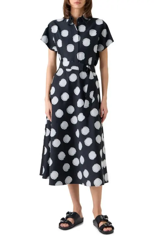 Akris Fringed Polka Dot Jacquard Belted Shirtdress - Black-cream