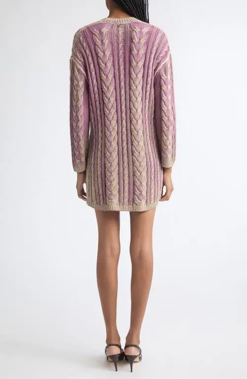 DIESEL® Bleached Long Sleeve Cable Knit Sweater Dress - Sandy/beige