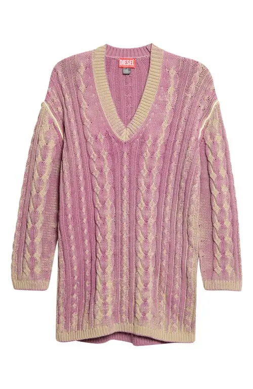 DIESEL® Bleached Long Sleeve Cable Knit Sweater Dress - Sandy/beige