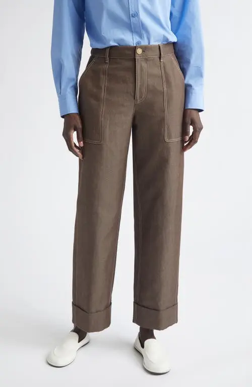 Lafayette 148 New York Highline Straight Leg Ankle Cotton & Linen Jeans - Root