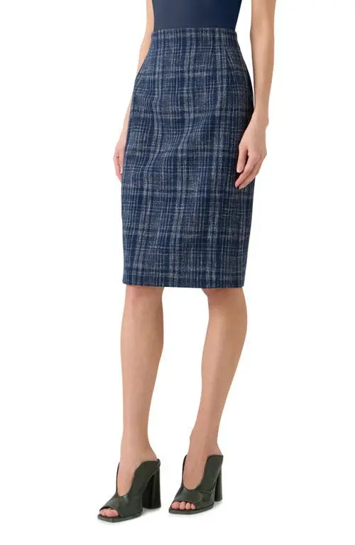 Akris Plaid Wool Blend Tweed Pencil Skirt