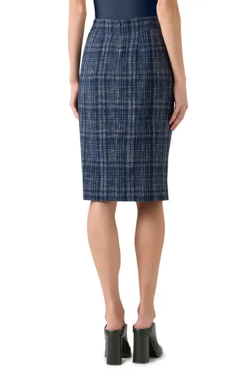 Akris Plaid Wool Blend Tweed Pencil Skirt