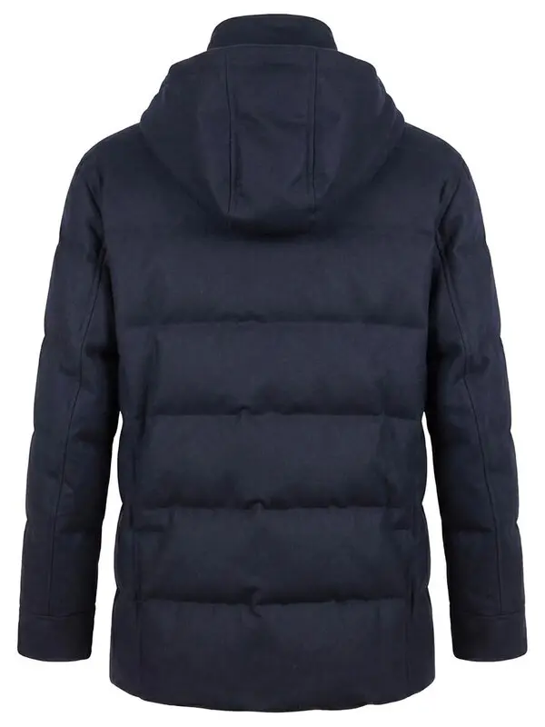 Brunello Cucinelli Membraned Wool Flannel Parka With Detachable Hood - Blue