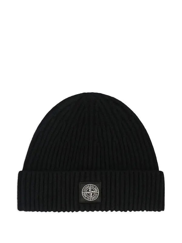 Stone Island Ribbed Wool Beanie With Compass Patch