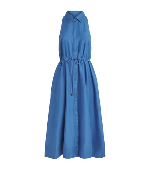 TOCCIN Linen-cotton Tiana Sleeveless Shirt Dress - Blue