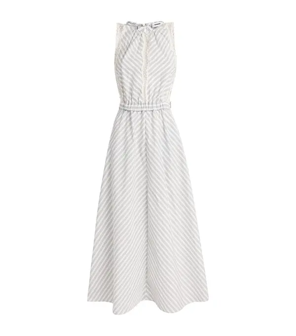 Sandro Cotton Stripe Embroidered Midi Dress