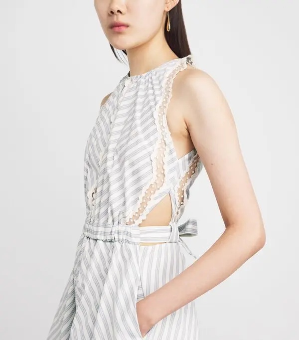 Sandro Cotton Stripe Embroidered Midi Dress