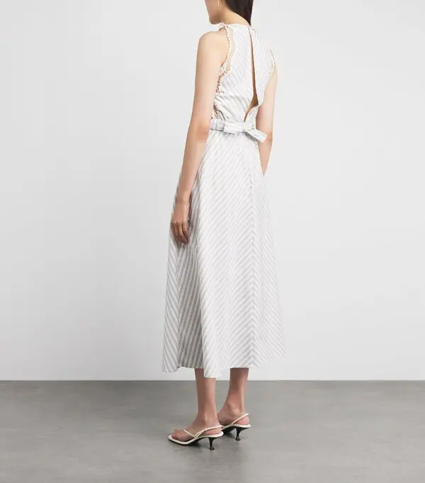 Sandro Cotton Stripe Embroidered Midi Dress