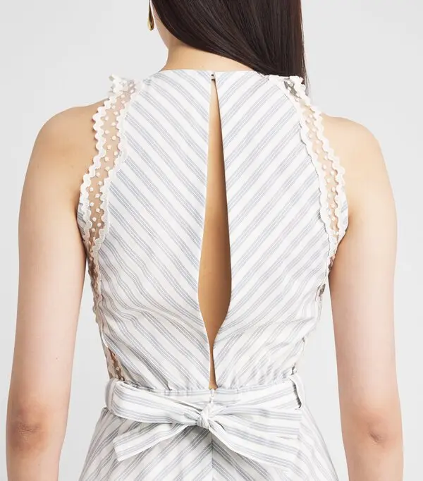 Sandro Cotton Stripe Embroidered Midi Dress