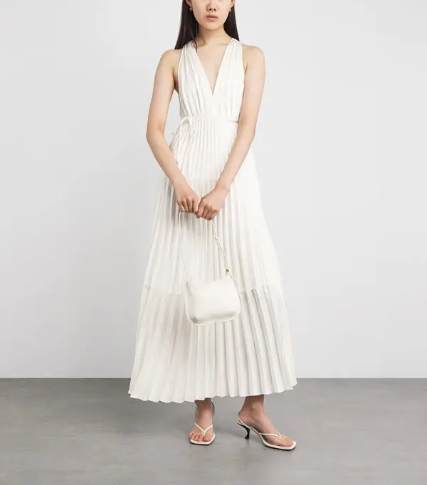 Sandro Pleated Maxi Dress With Plunge Neckline
