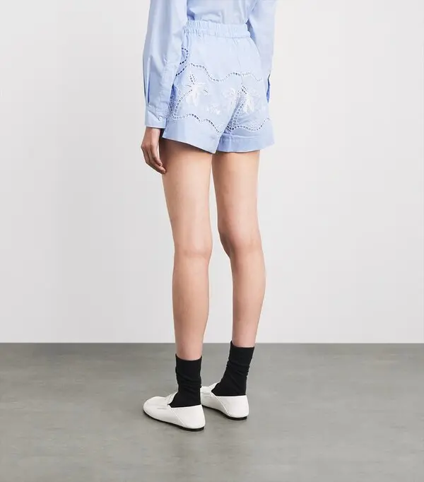 Sandro Cotton Embroidered Open-work Shorts