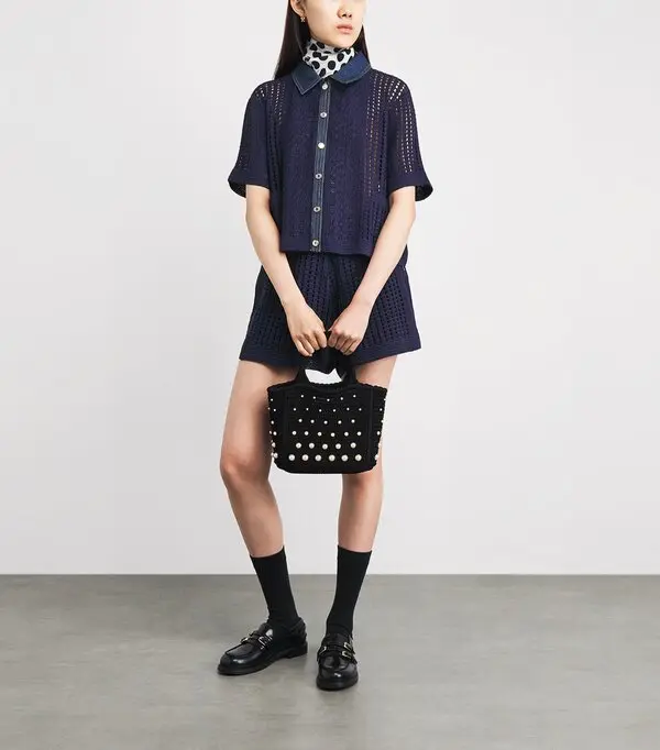 Sandro Crochet Denim-trim Cardigan