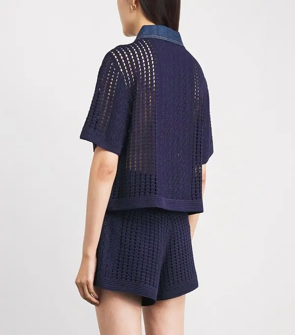 Sandro Crochet Denim-trim Cardigan