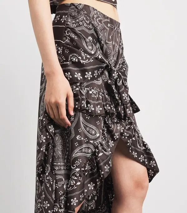 Sandro Asymmetrical Midi Skirt With Paisley Print