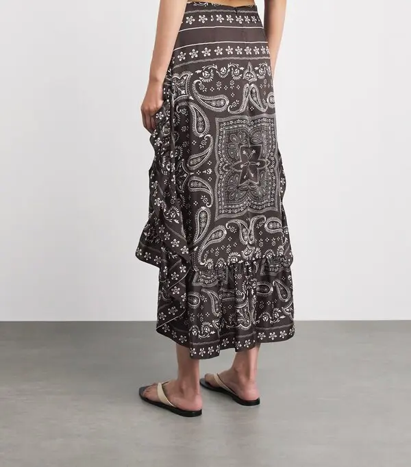 Sandro Asymmetrical Midi Skirt With Paisley Print
