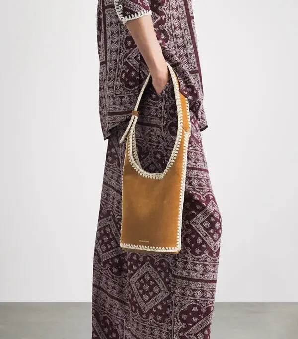 Veronica Beard Suede Whipstitch Loop Shoulder Bag