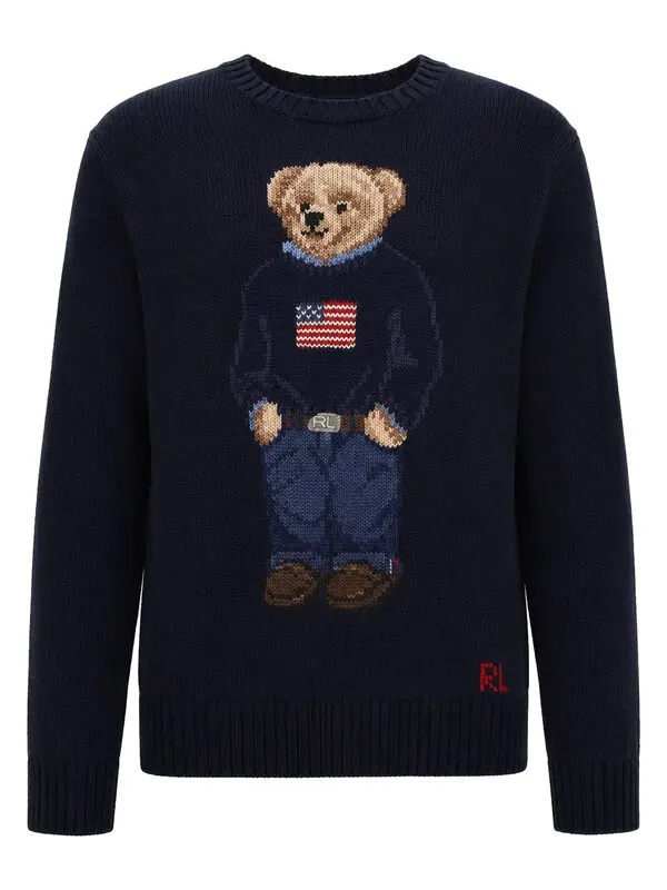 Polo Ralph Lauren Maglia "bear" In Cotone E Lino - Blue