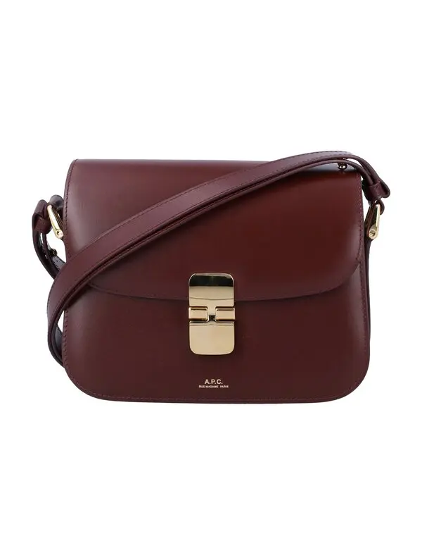 A.p.c. Leather Crossbody Bag With Gold Tone Clasp - Wine