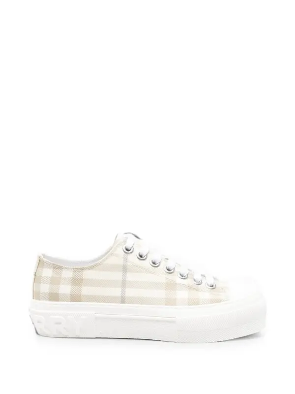 Burberry Cotton Lace-up Sneakers With Embossed Heel Logo - Bianco