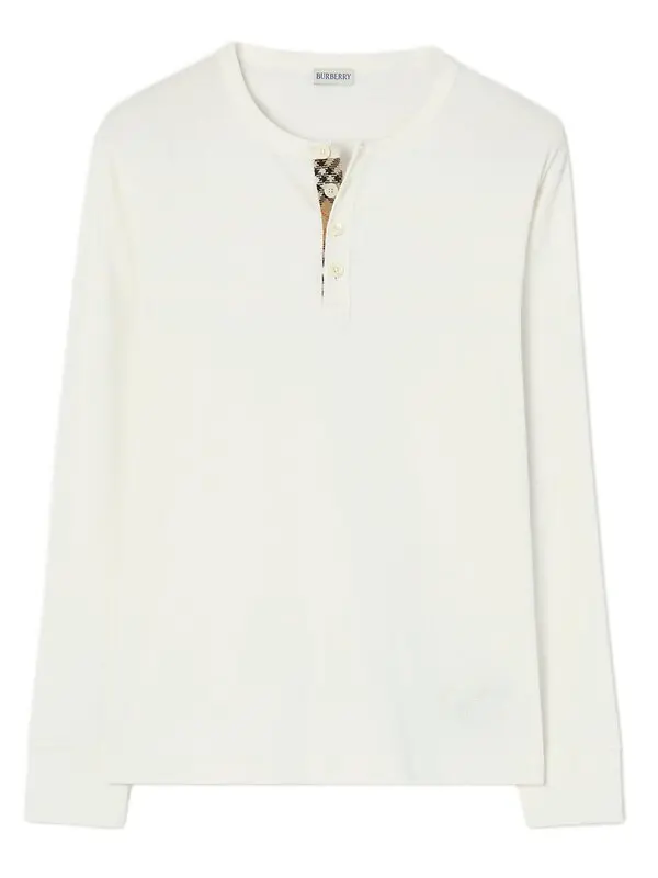 Burberry Slim-fit Stretch Cotton Jersey Embroidered Knight Logo Button-pocket Crewneck Shirt - Bianco