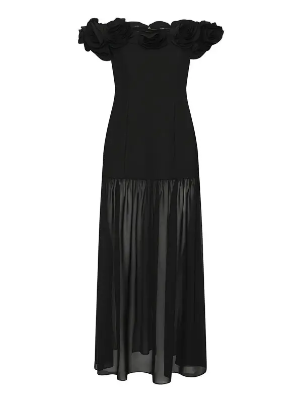 ROTATE BY BIRGER CHRISTENSEN Off-shoulder Mini Dress With Floral Appliqu - Nero