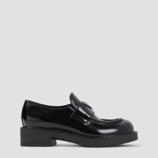 Prada Calf Leather & Rubber Slip-on Loafers With Signature Print Motif - Black