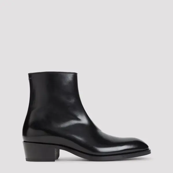TOM FORD Burnished Vincent Leather Boot With Brass Heel Accent