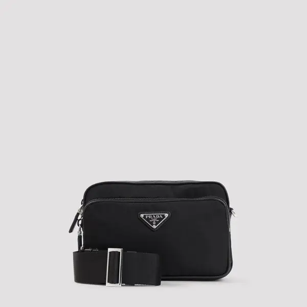 Prada Recycled Polyamide & Saffiano Leather Bandoliera Crossbody Bag - Black