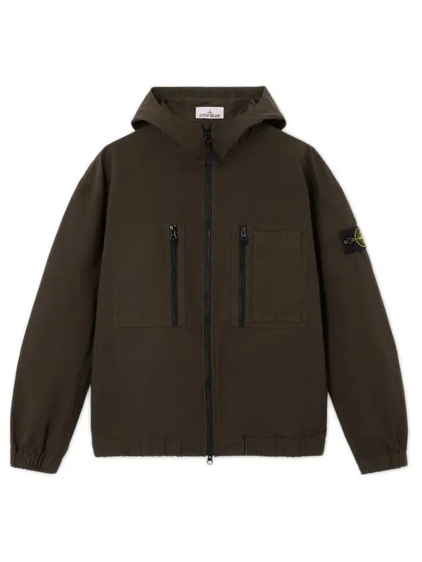 Stone Island Hooofd Organic Cotton Ripstop Overshirt With Utility Zip Pockets - Verde