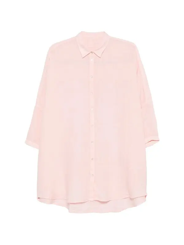 120% Lino 100% Linen Short Sleeve Shirt With Buttoned Cuffs - Rosa