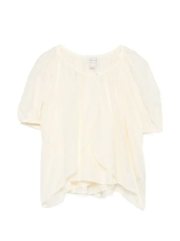 120% Lino Linen Blend Blouse With Ruffled Sleeves - Bianco