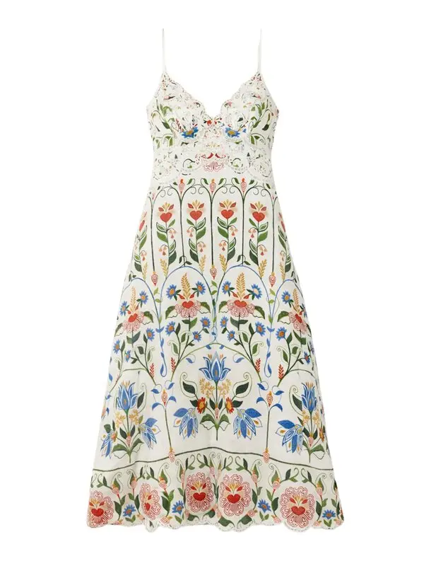 Farm Rio Stitched Midi Dress With Sweetheart Neckline - Multicolor