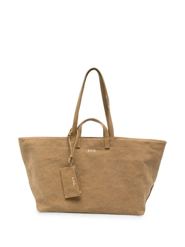 A.p.c. Cotton Tote Bag With Goldtone Logo And Dual Handles - Beige
