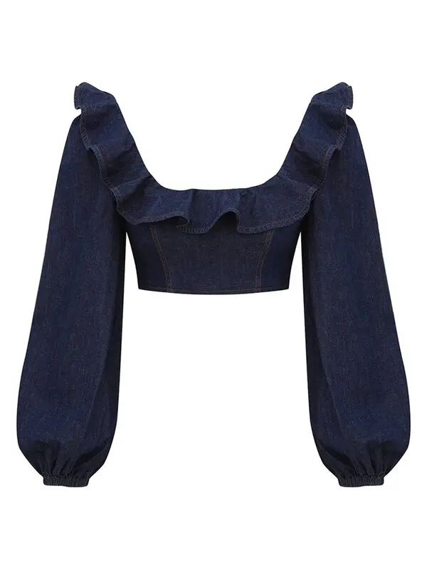 Zimmermann Contrast-stitch Square-neck Smocked Cotton Top With Back Zip - Blu