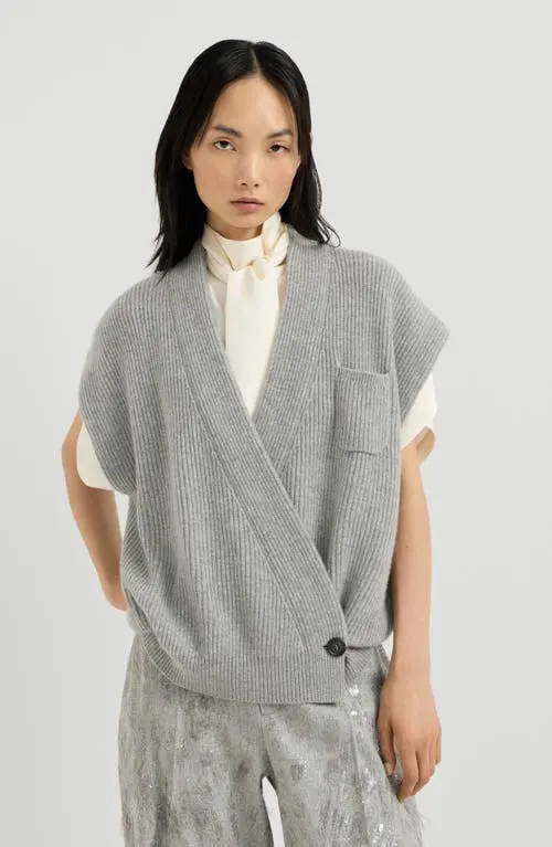 Brunello Cucinelli Cashmere English Rib Wrap Cardigan - Grey