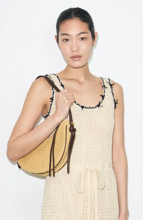 Tory Burch Romy Straw Half Moon Bag - Natural