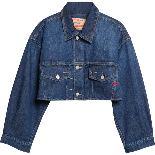 DIESEL® De-malley Cropped Jacket With Embroidered Logo - Denim