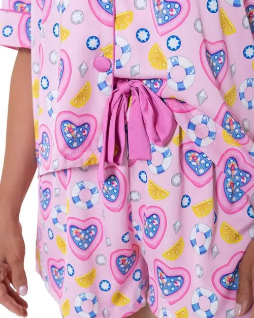 SUNSHINE SOCIETY Pool Party Silky Short Sleeve Shorts Set